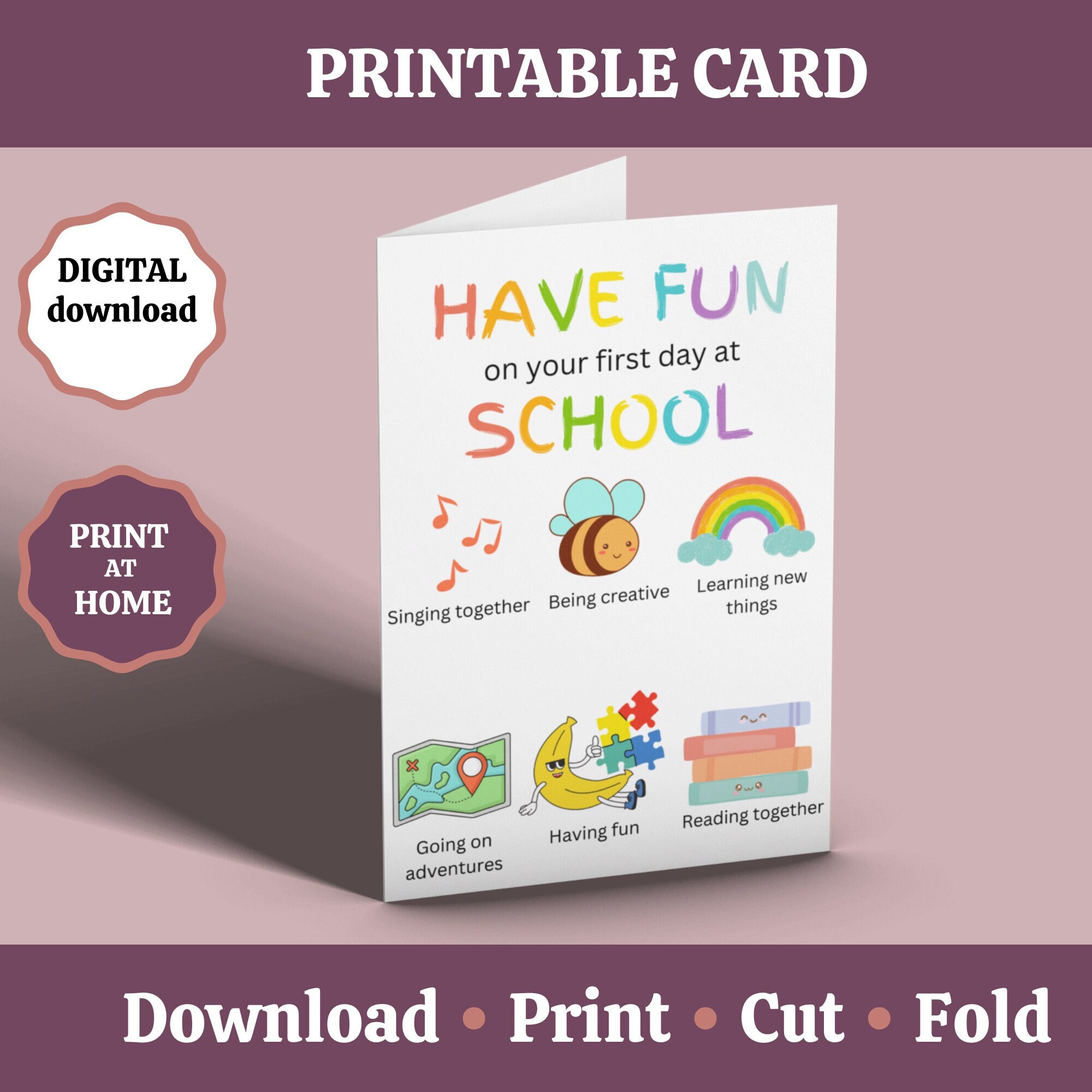 First Day of School Card Printable, Back to School, Good Luck on Your ...