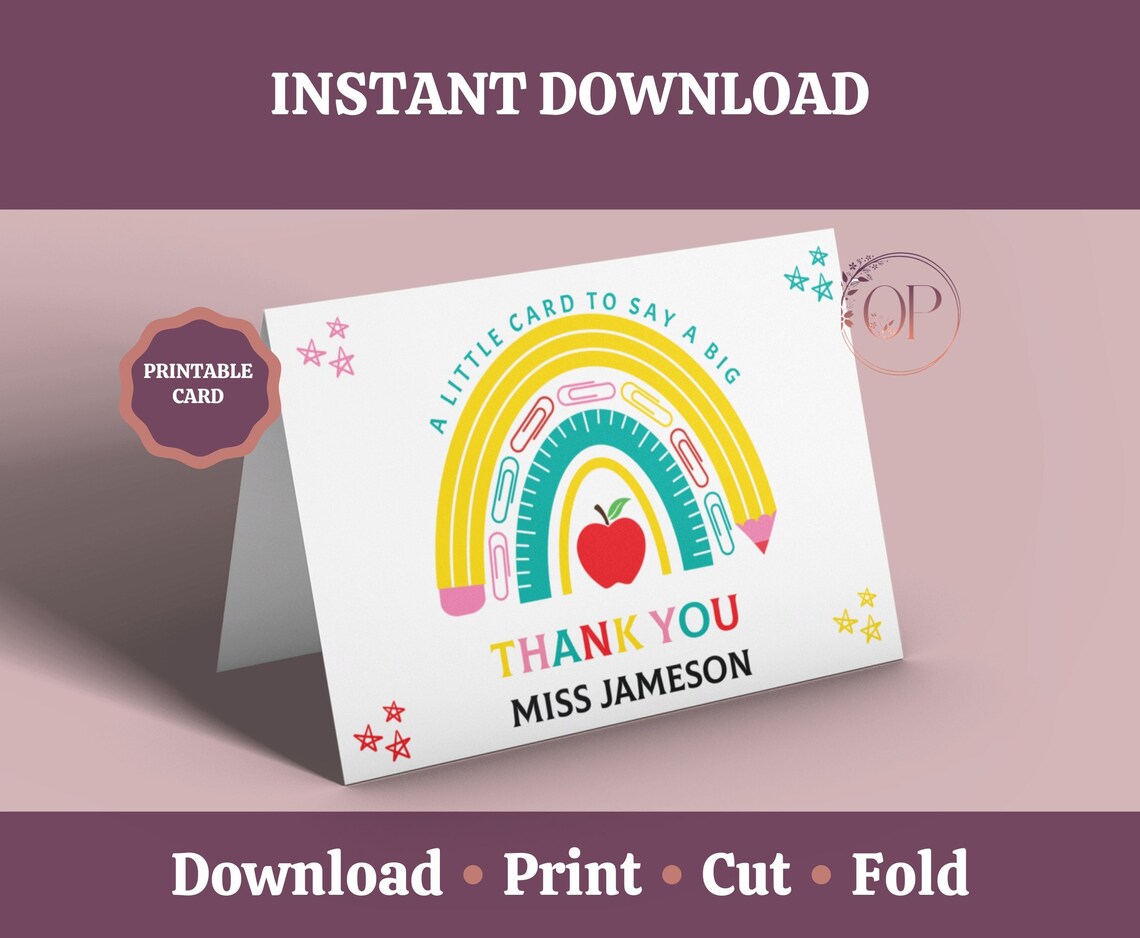 Editable Teacher Thank You Card Printable, Teacher Appreciation Card ...