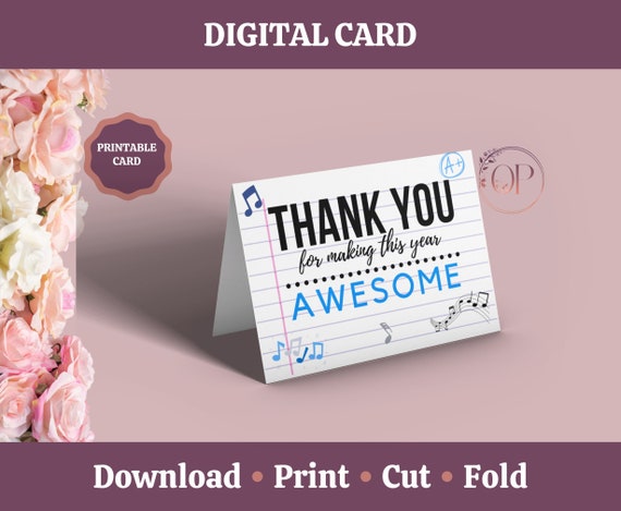 Teacher Appreciation Card Printable Music Teacher Thank You | Etsy
