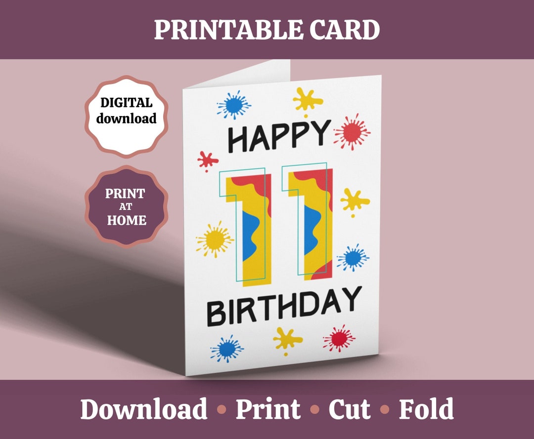 11 Year Old Birthday Card for Boy Printable, 11th Birthday Cards for ...