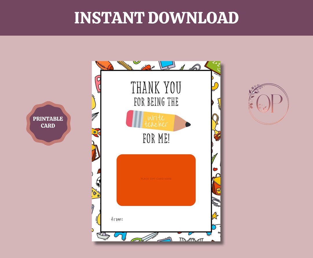 Thank You Gift Card Holder Printable, Teacher Thank You, Birthday DIY ...