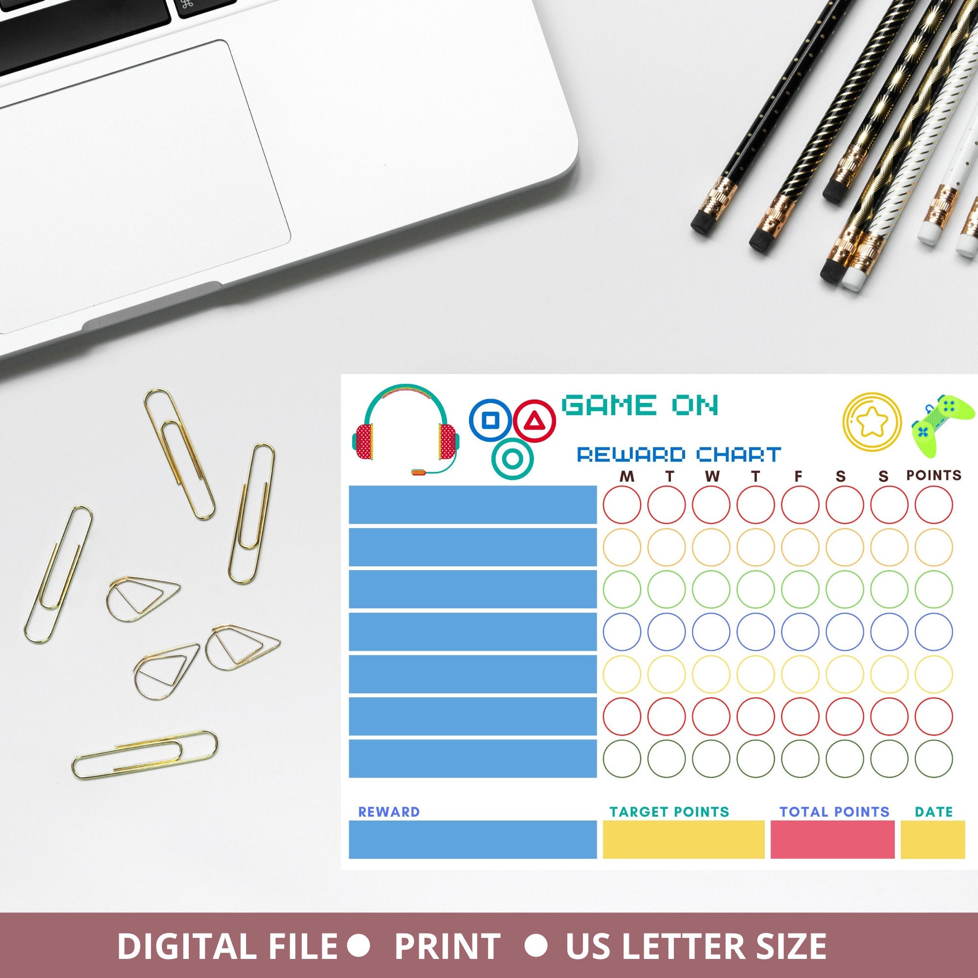 Printable Video Game Reward Chart, Daily Chore Chart for Kids, Routine ...