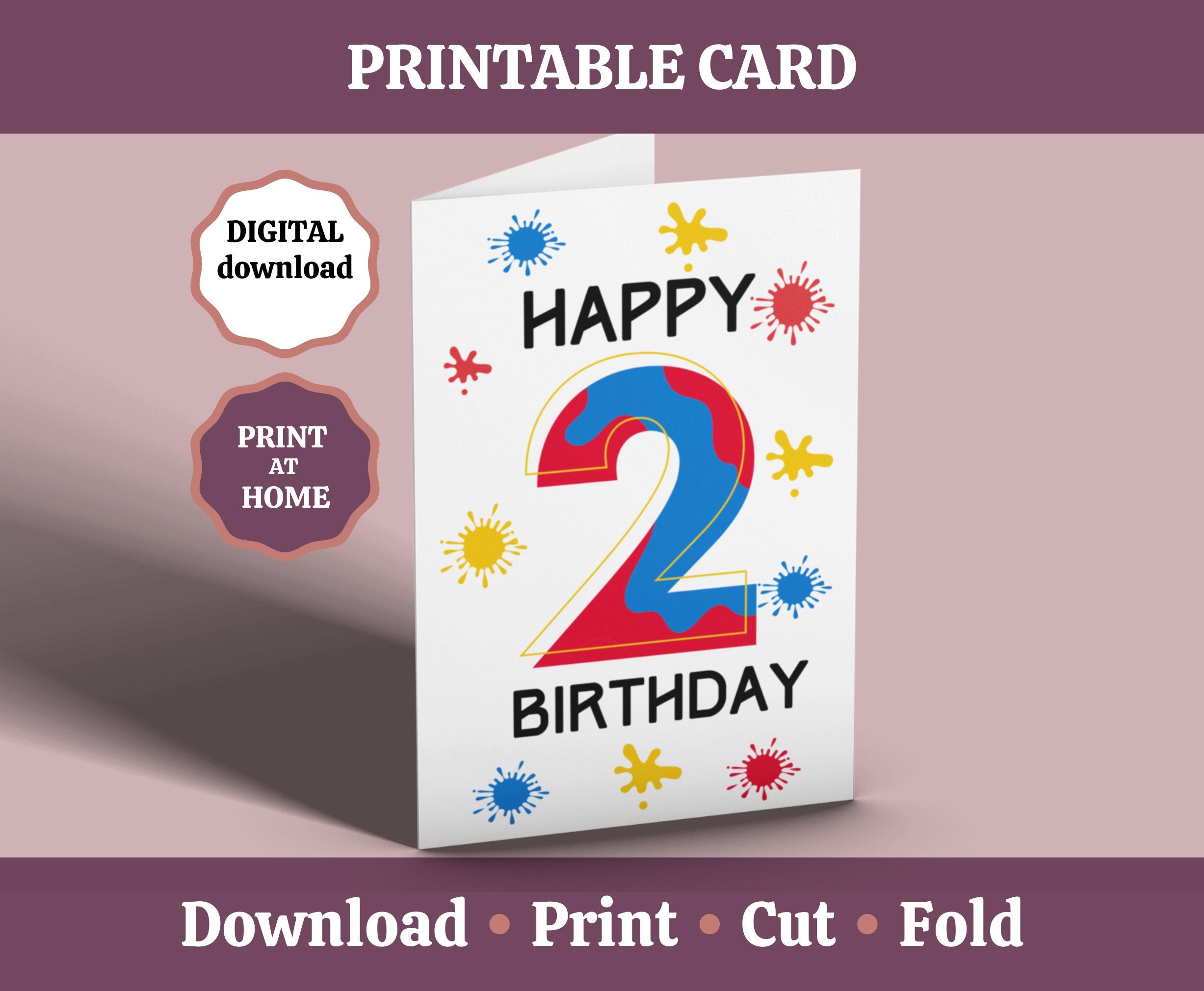 2nd Birthday Card, Printable Happy 2nd Birthday Card, 2 Year Old ...