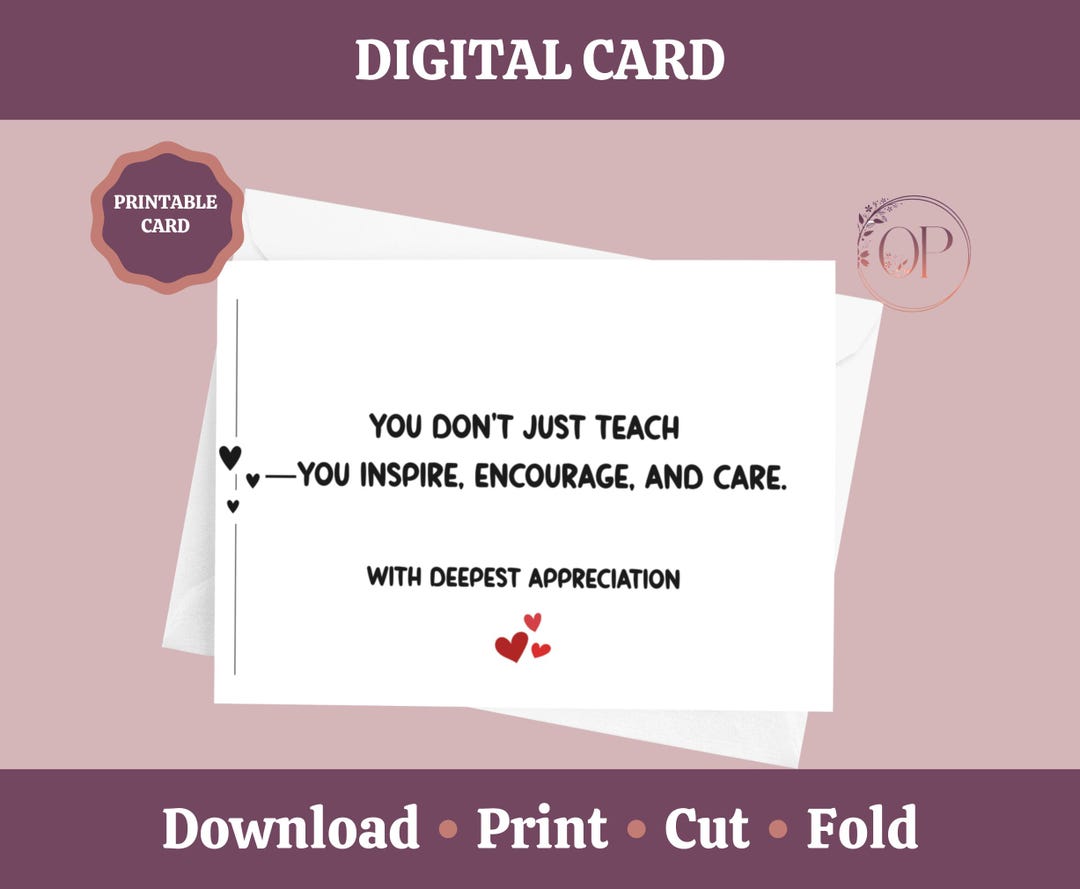 Printable Teacher Thank You Card, Instant Download Teacher Card ...