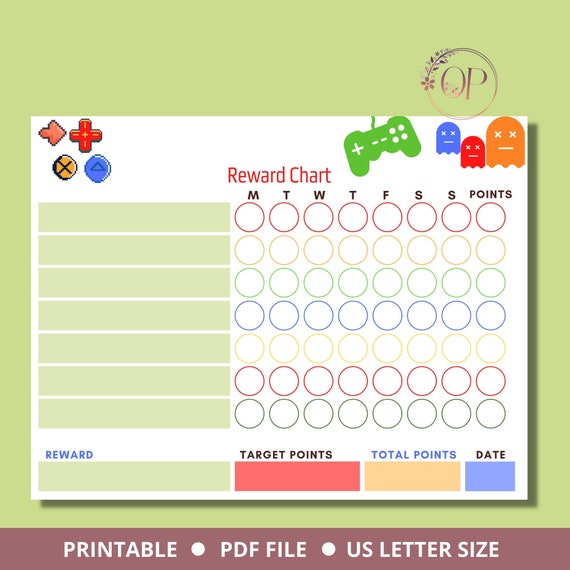 Responsibility Gamer Reward Chart for Kids Printable Daily - Etsy