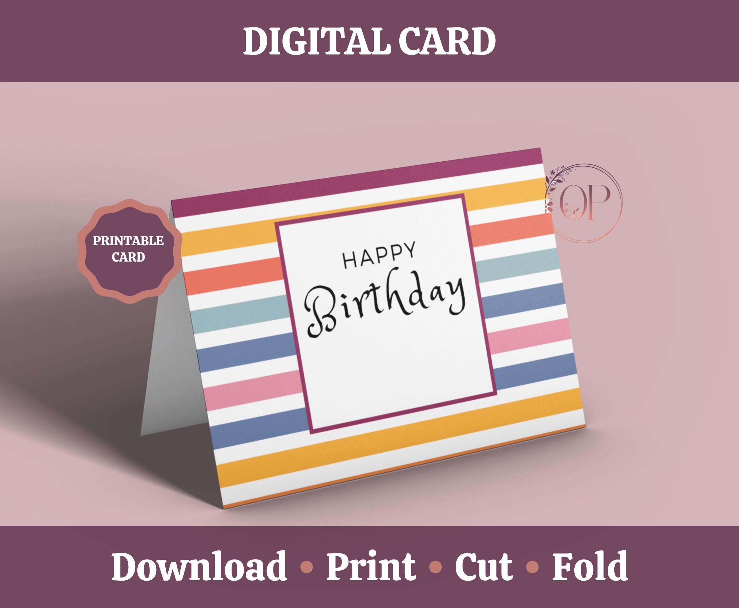 Birthday Card Printable Bundle, Set of 4 Birthday Cards, Happy Birthday ...