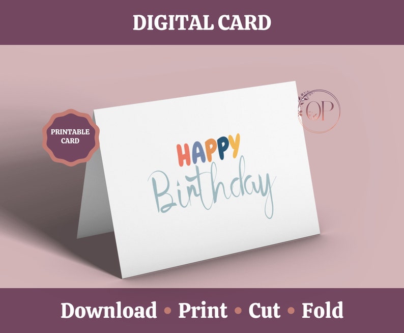Birthday Card Printable Bundle, Set of 4 Birthday Cards, Happy Birthday ...