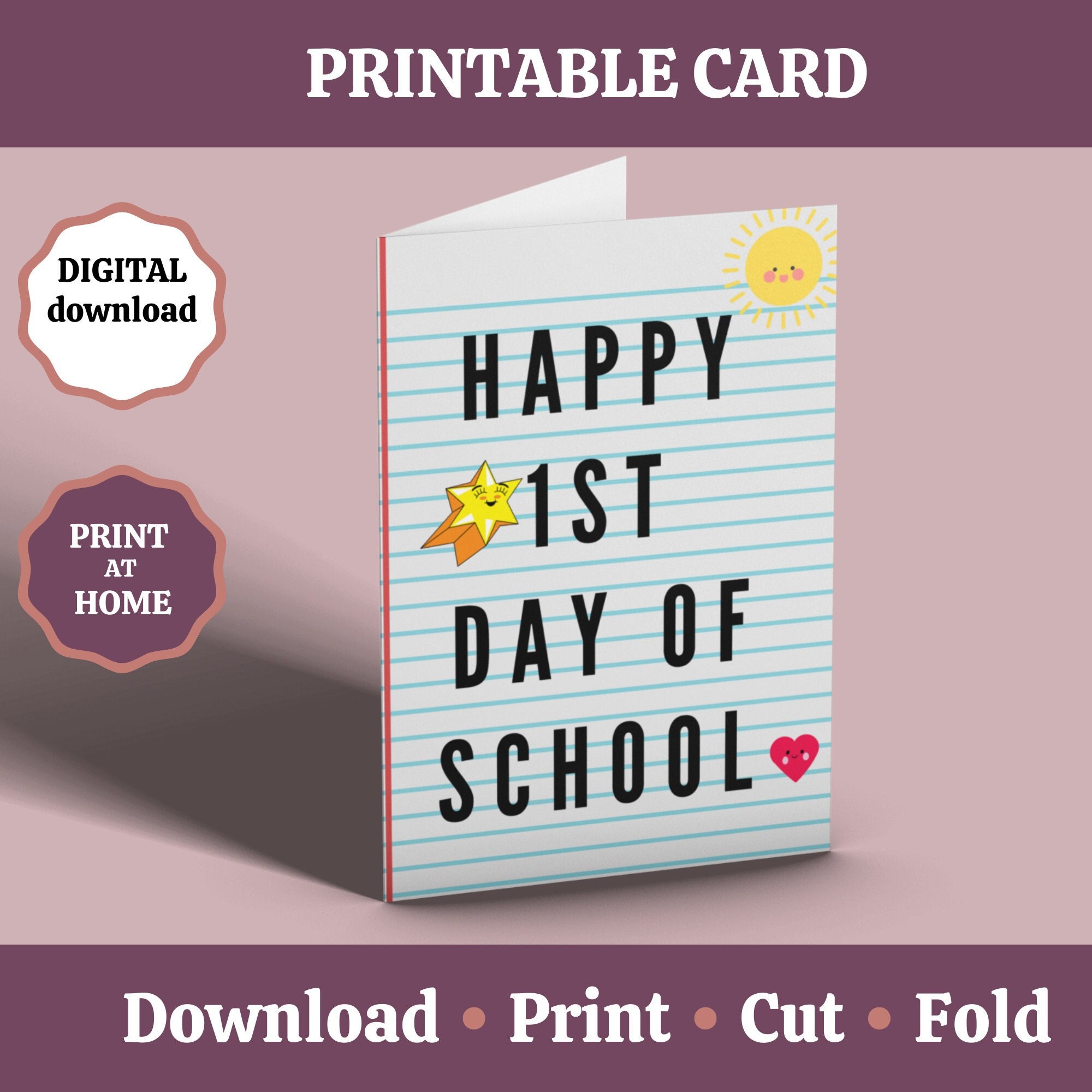 Happy 1st Day of School Printable Greeting Card, Starting School Card ...