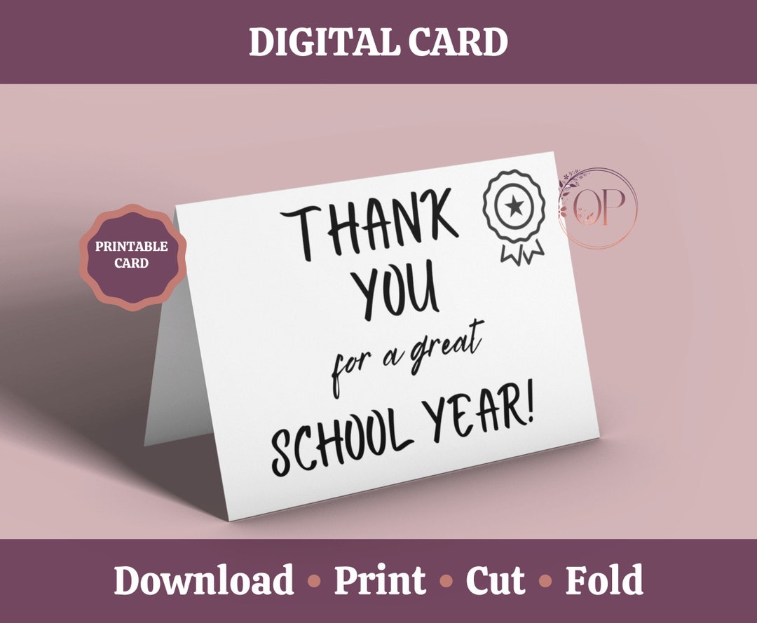 Teacher Appreciation Printable Card, Teacher Card, End of School, Thank ...