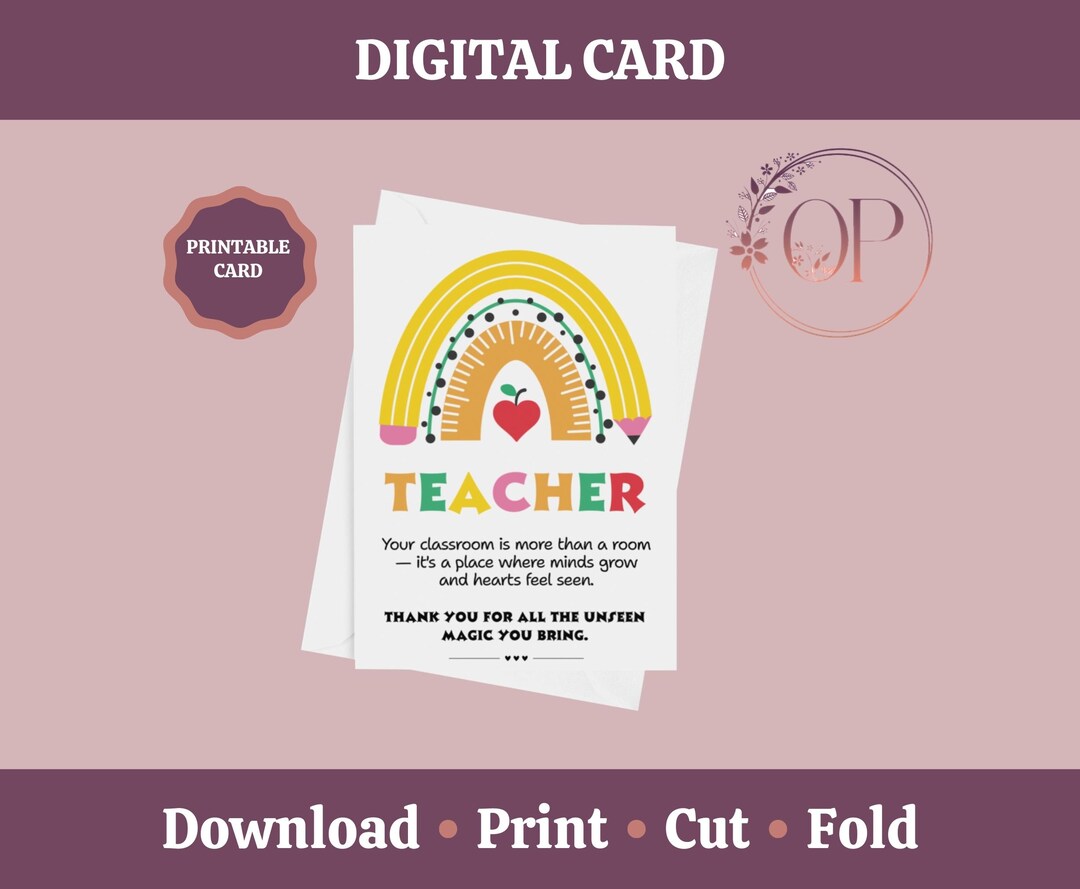 Teacher Thank You Cards Printable, Teacher Card, Teacher Appreciation ...