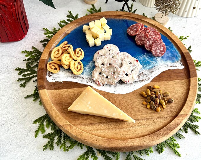 Ocean Wave Lazy Susan Made From Acacia Wood and Resin. Handmade Resin ...