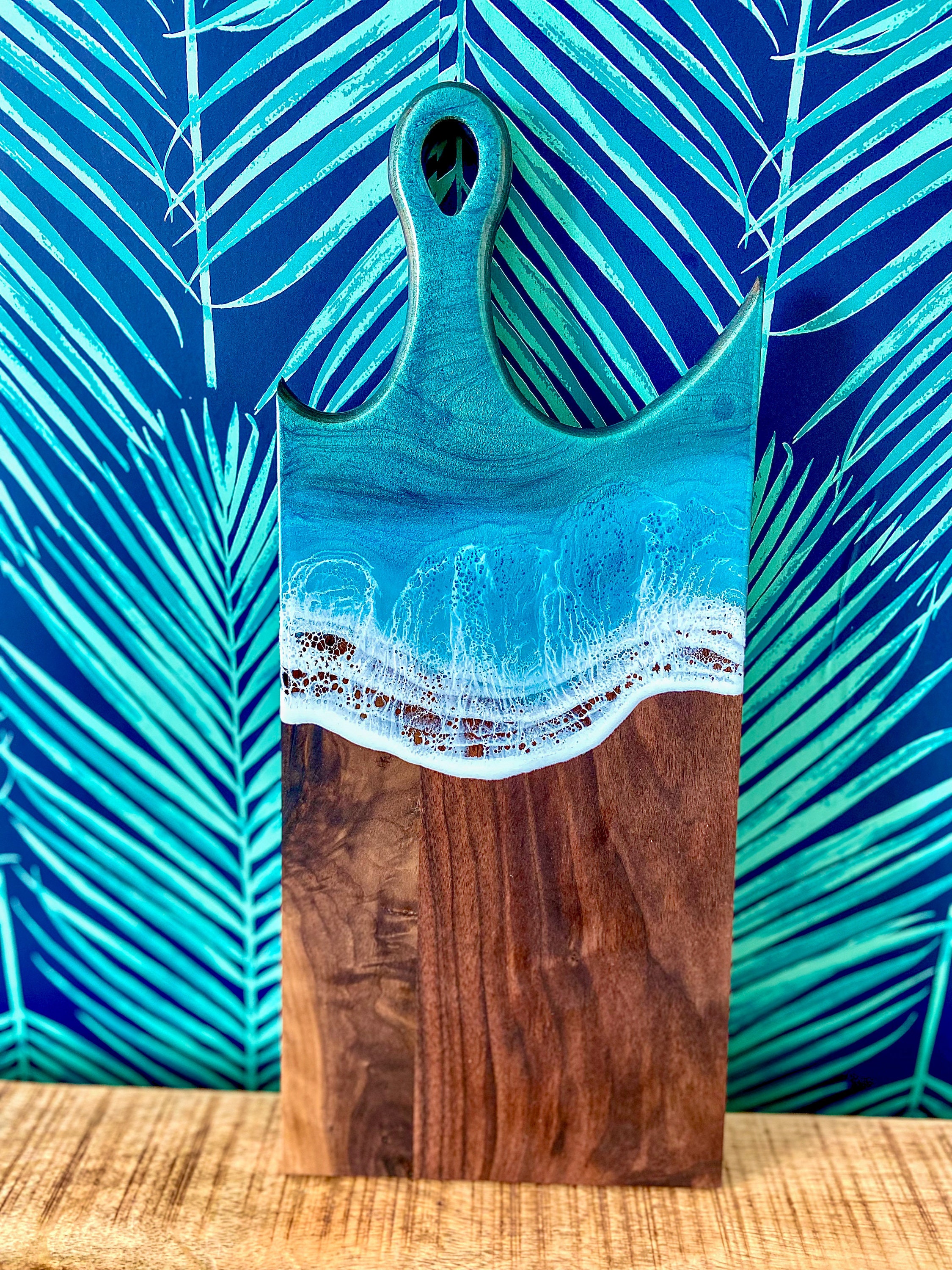 Beach Resin Art Serving Tray Made From Black Walnut. Ocean Inspired Art ...