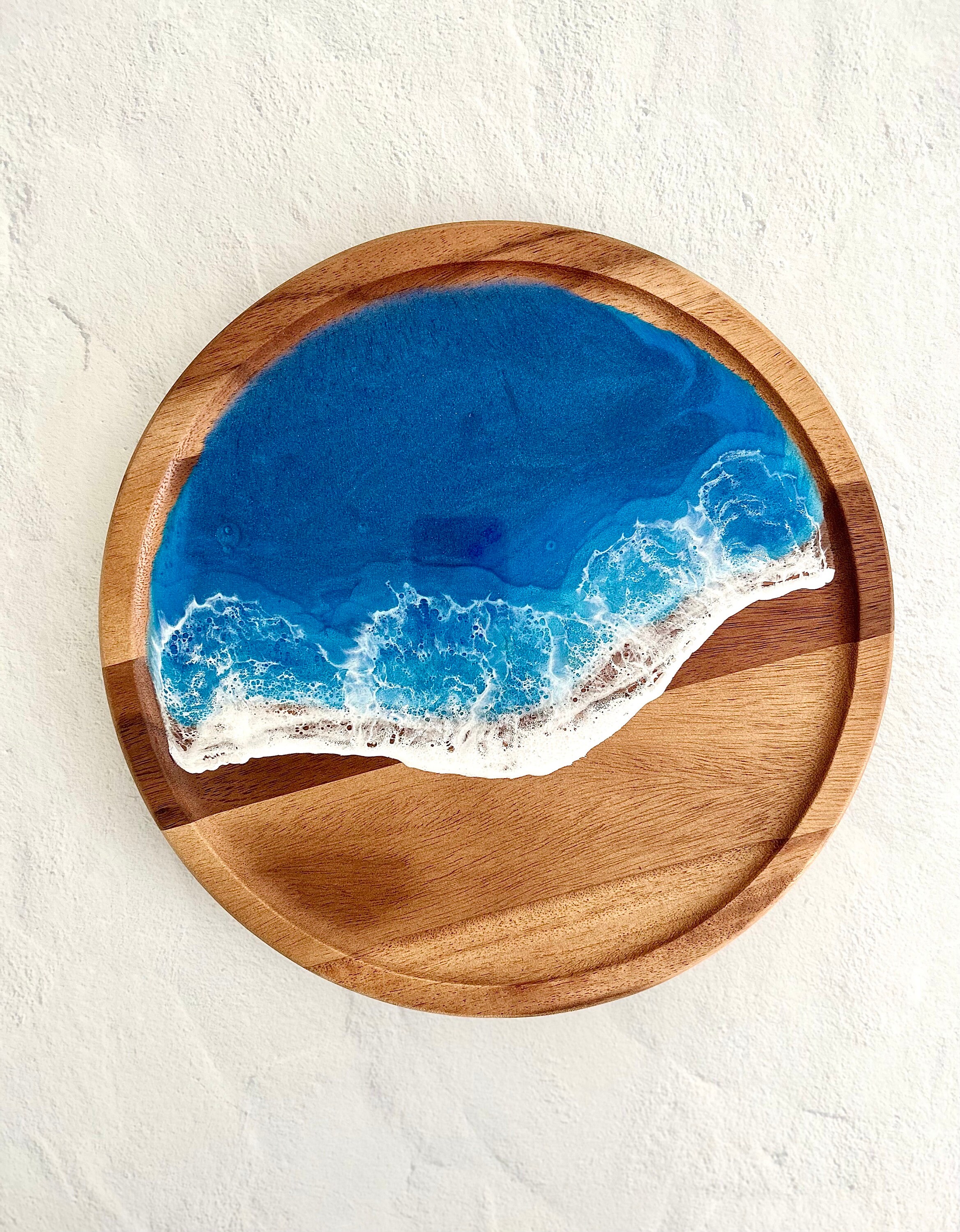 Ocean Wave Lazy Susan Made From Acacia Wood and Resin. Handmade Resin ...
