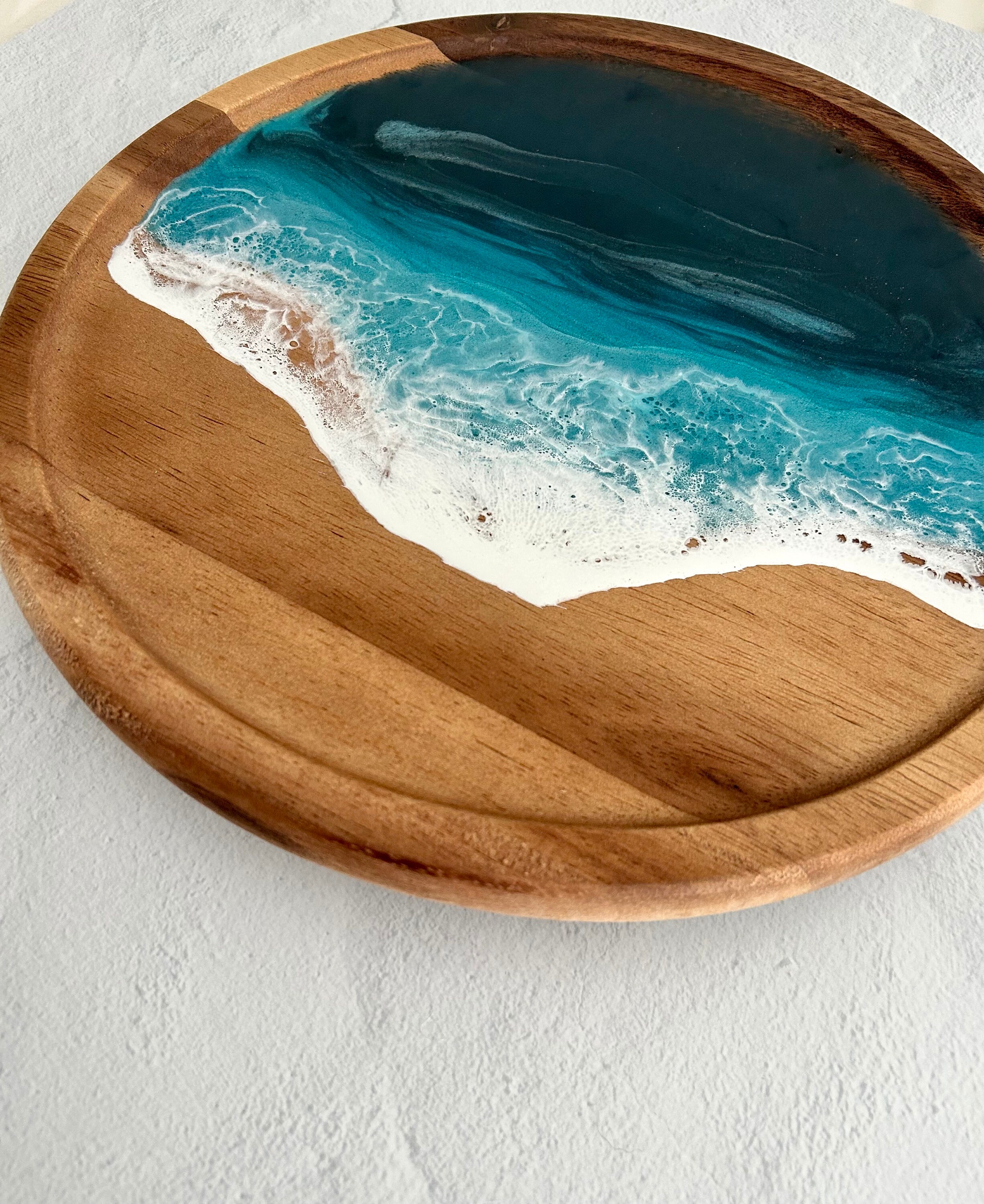 Ocean Wave Lazy Susan Made From Acacia Wood and Resin. Handmade Resin ...
