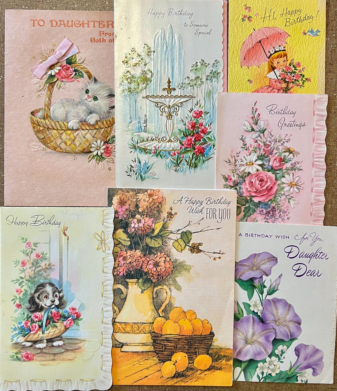 Pack of 7 Vintage 1960s Birthday Cards – Pastel Colors, Previously Used ...