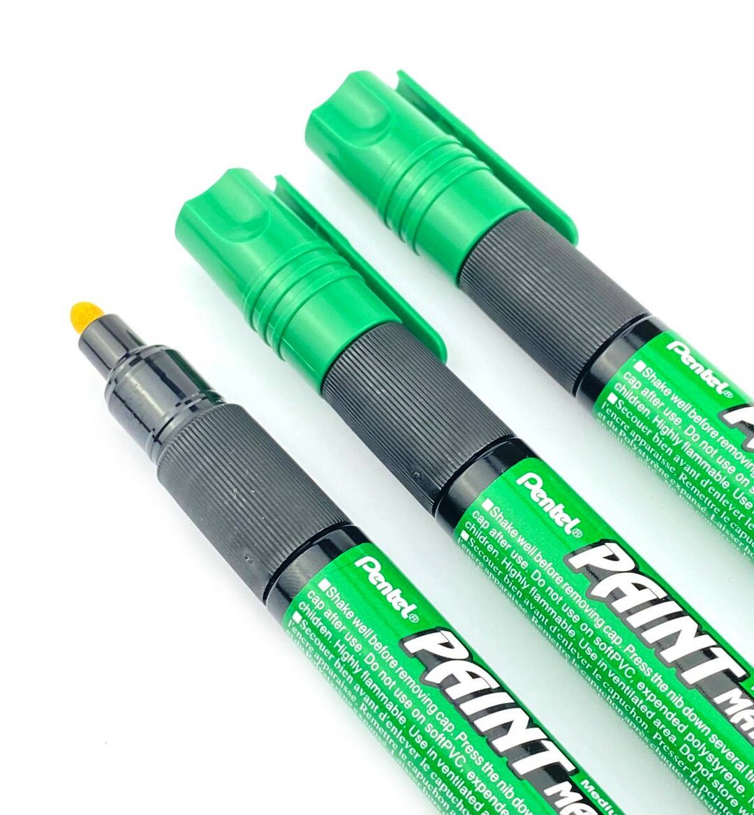 Pentel Permanent Cellulose Paint Marker Pen MMP20 Bullet Point Tip Pack of 3 Green Glass, Metal ...