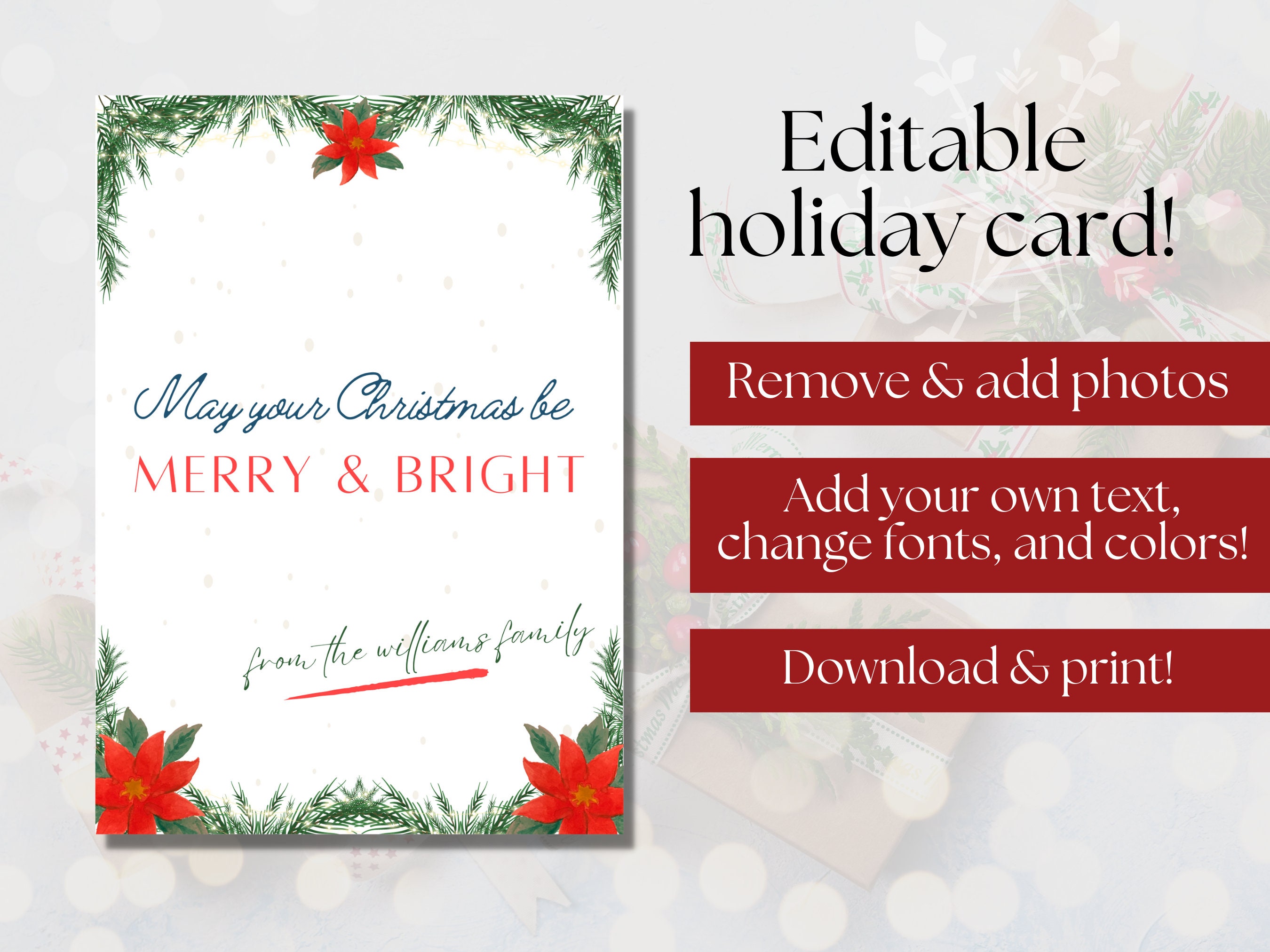 Christmas Card Template Editable Christmas Card CANVA - Etsy