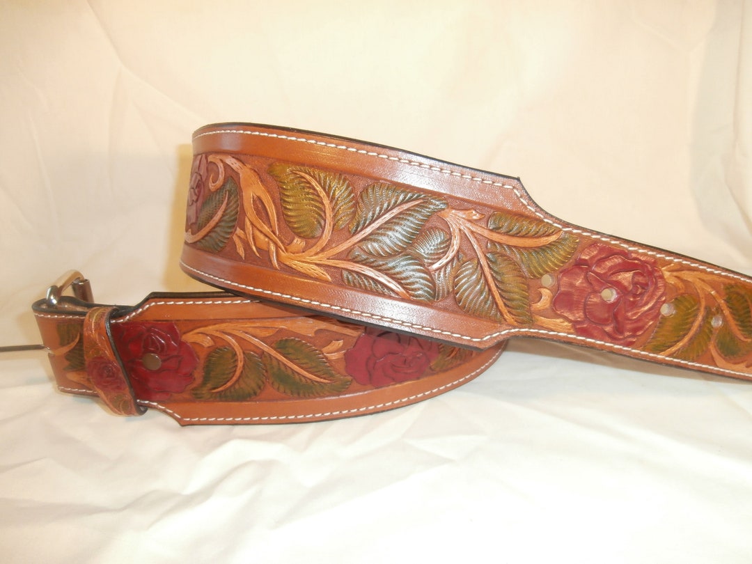 Hand Painted Carved Red Rose Belt - Etsy