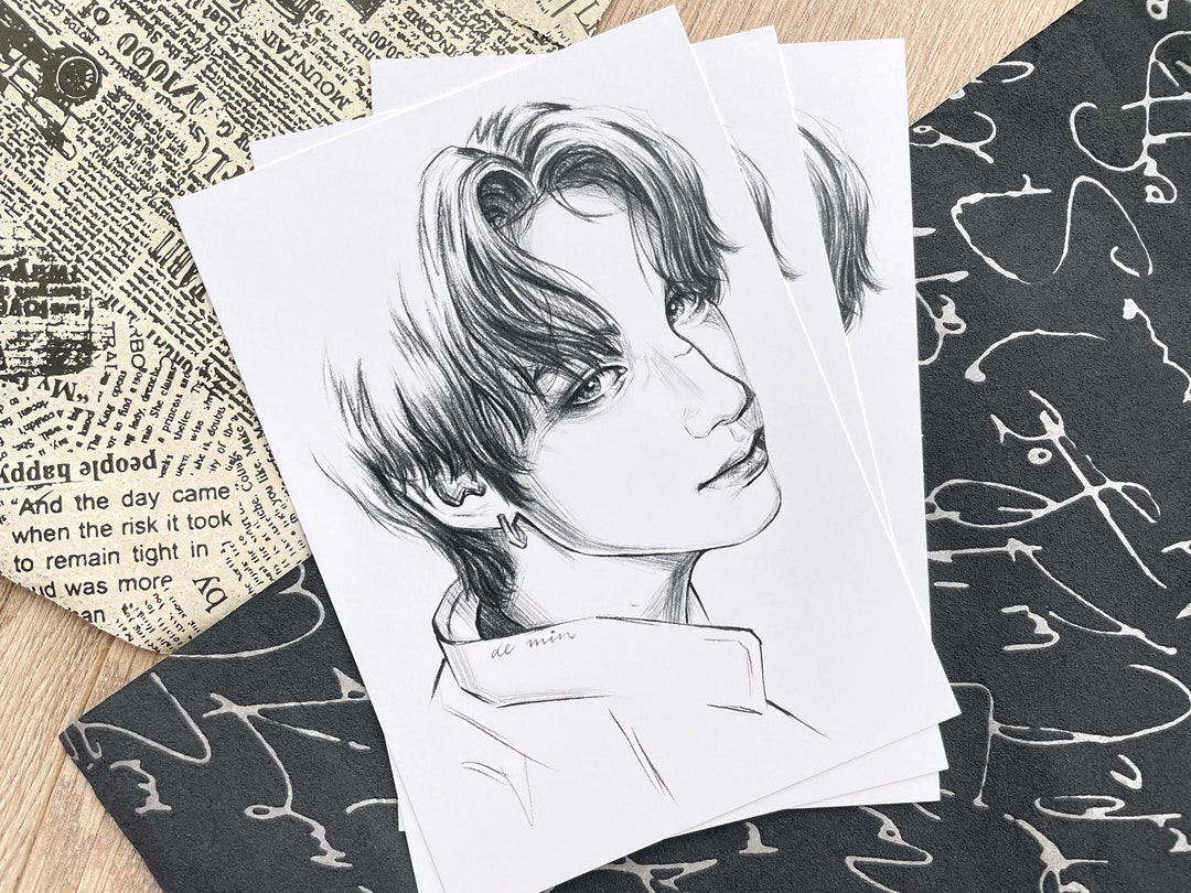 TXT Huening Kai Pencil Sketch A6 Art Print painting, K-pop, Gift ...