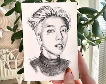 BTS RM kim Namjoon Tear Pencil Sketch A6 Art Print - Etsy