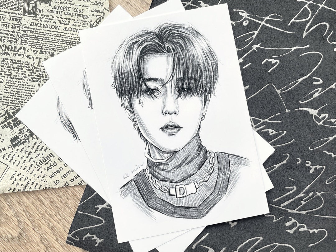 Stray Kids Han jisung Turtleneck Pencil Sketch A6 Art Print painting, K ...