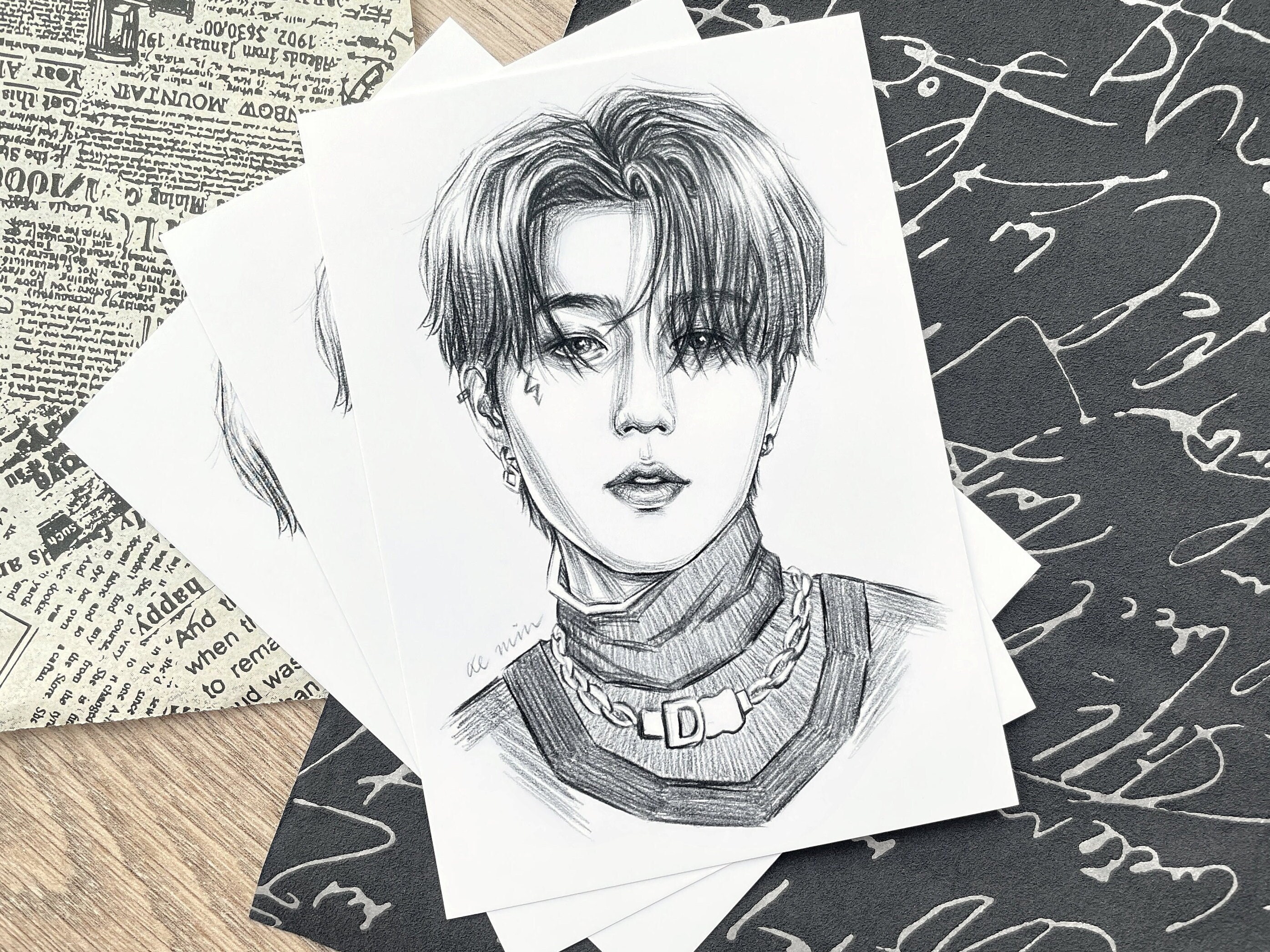 Stray Kids Han jisung Turtleneck Pencil Sketch A6 Art - Etsy