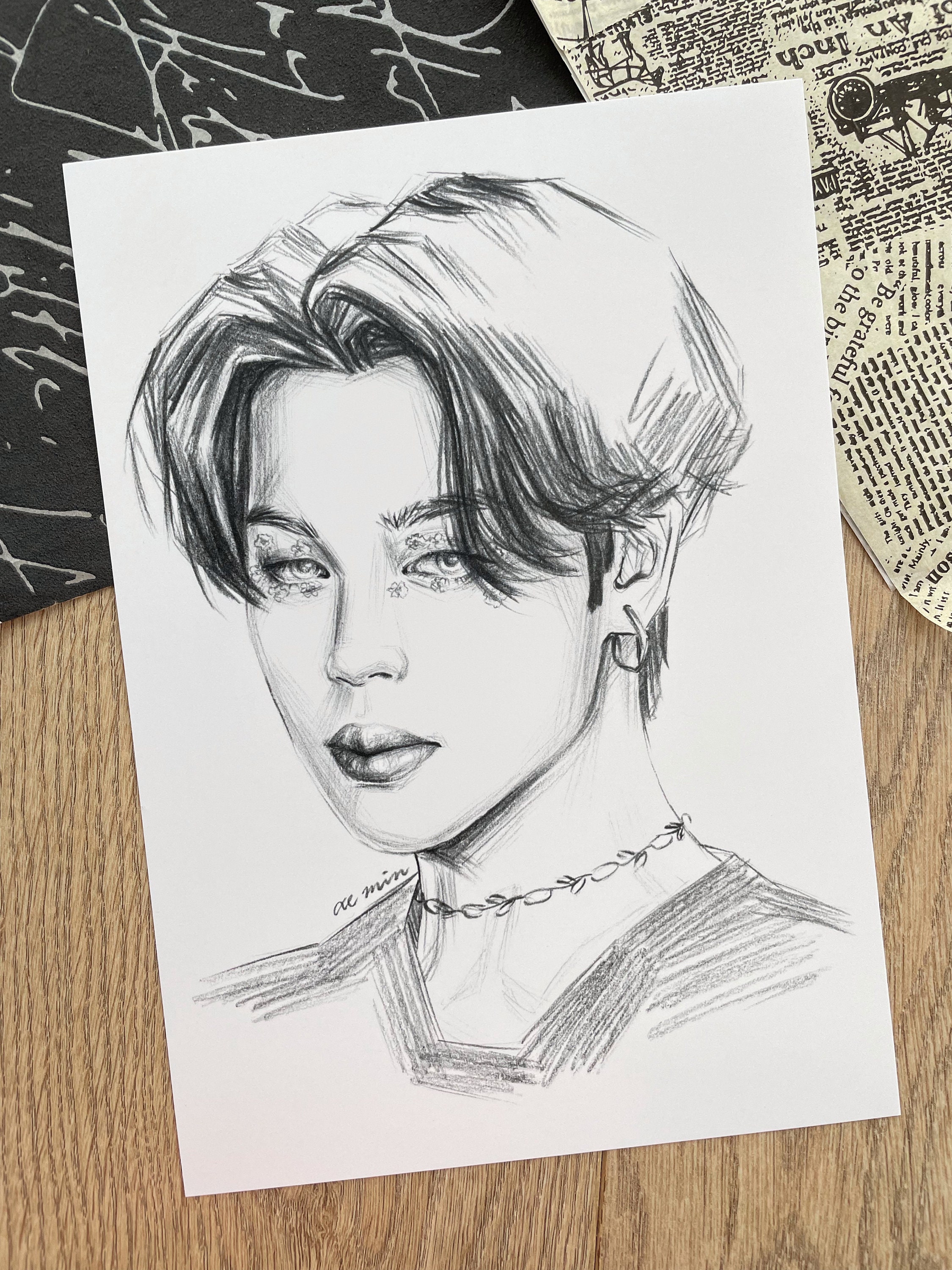 BTS Pencil Sketch A5 Art Print Park Jimin painting K-pop - Etsy