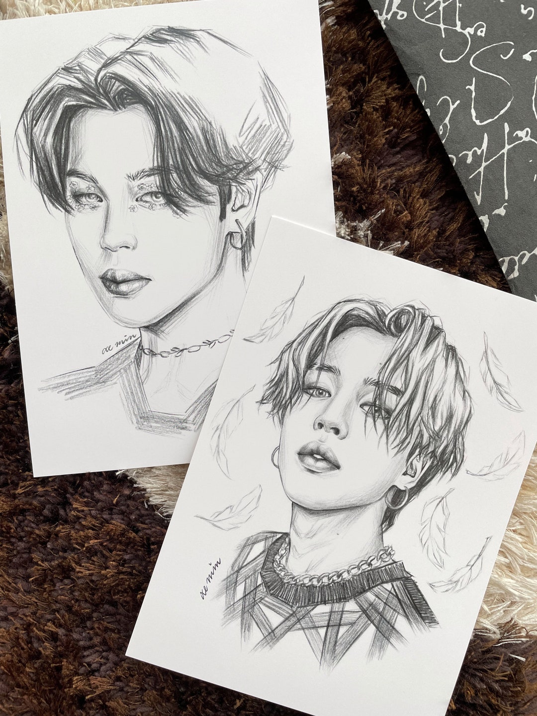 BTS Pencil Sketch A5 Art Print Park Jimin painting, K-pop, Gift, ARMY ...