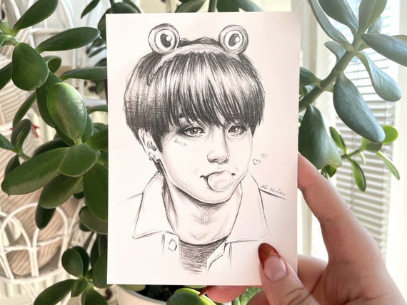 BTS Jeon Jungkook Frog Headband Pencil Sketch A6 Art Print - Etsy UK
