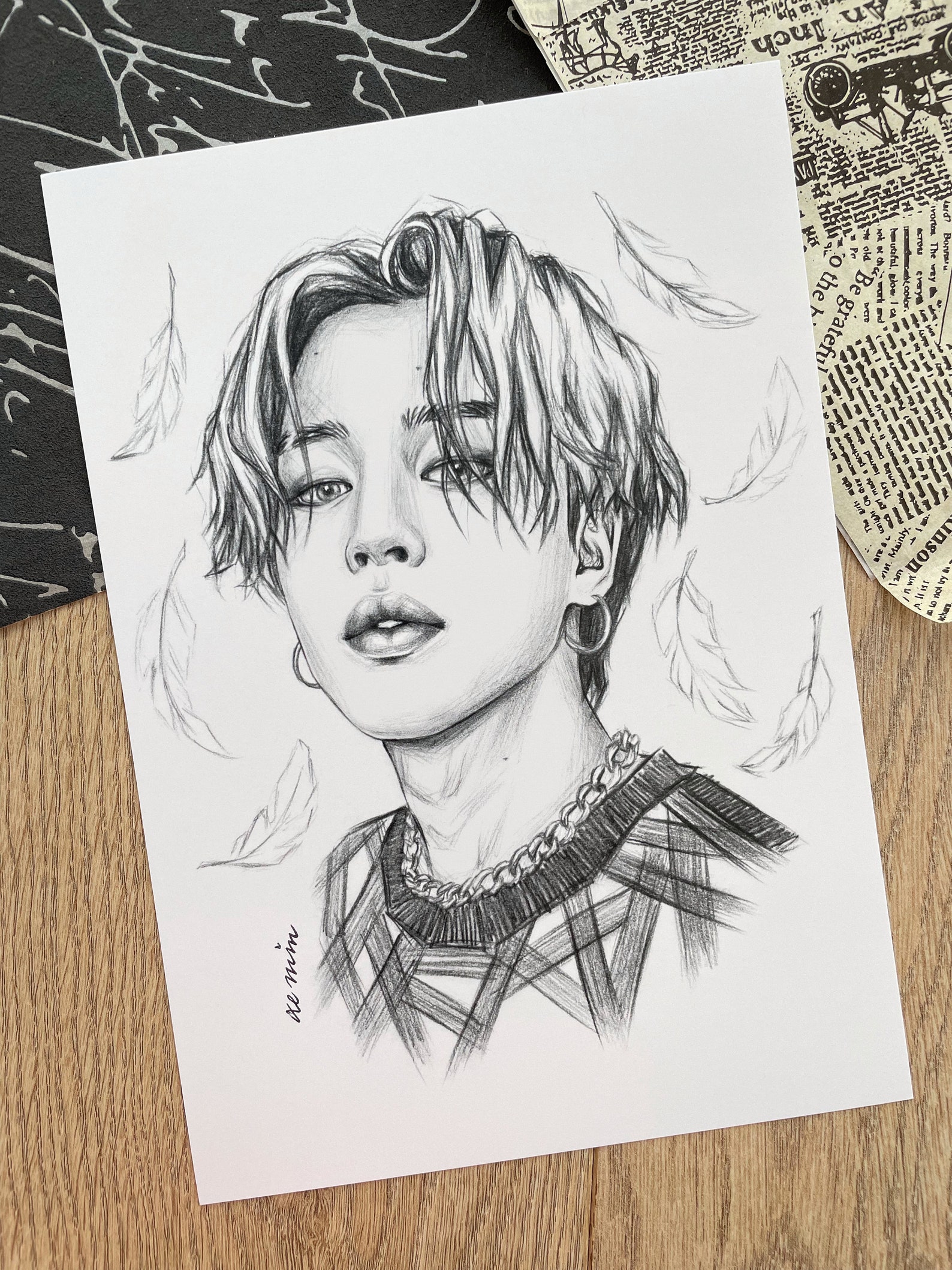 BTS Pencil Sketch A5 Art Print Park Jimin painting K-pop - Etsy