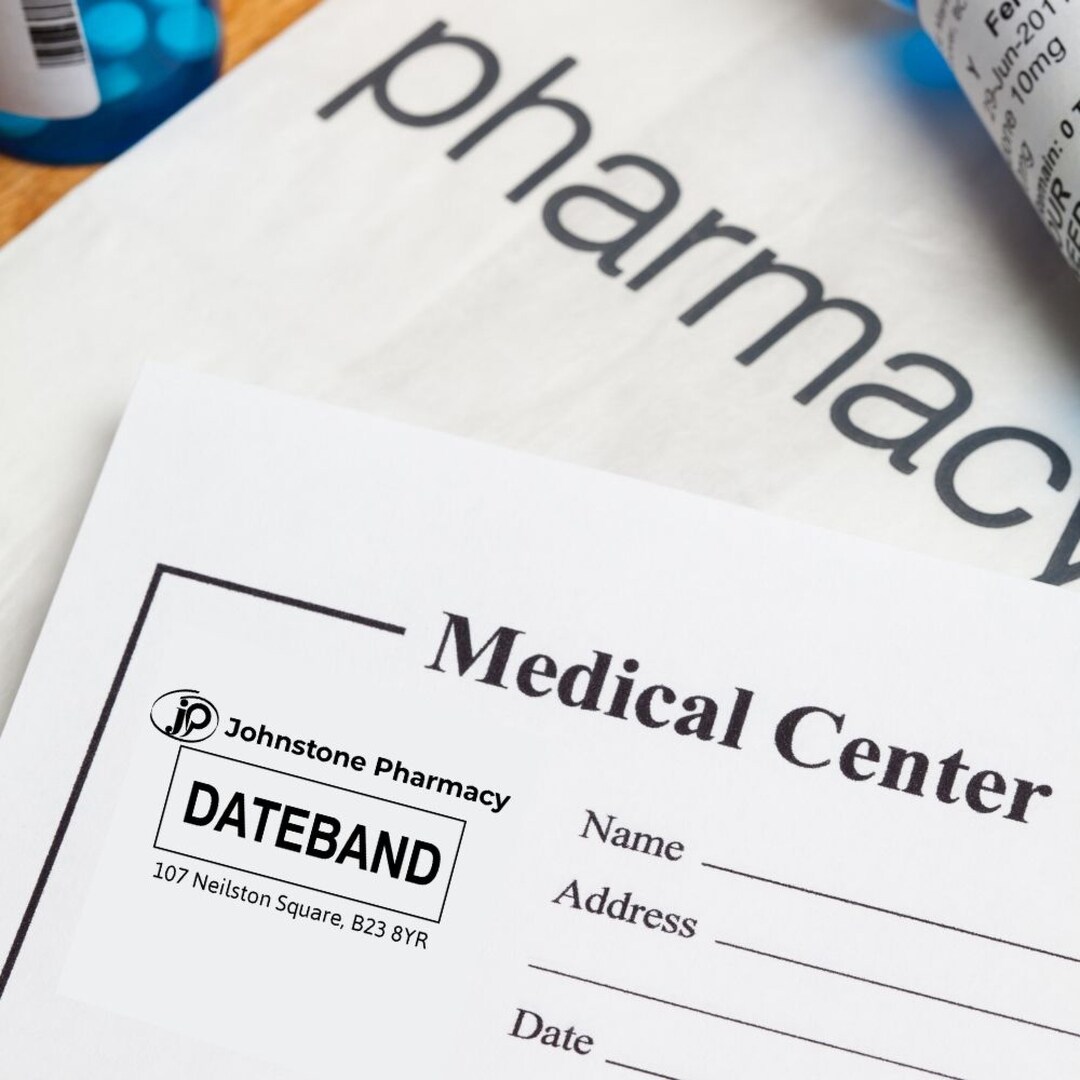 Custom Pharmacy Stamp Name and Address Logo Stamp Date - Etsy