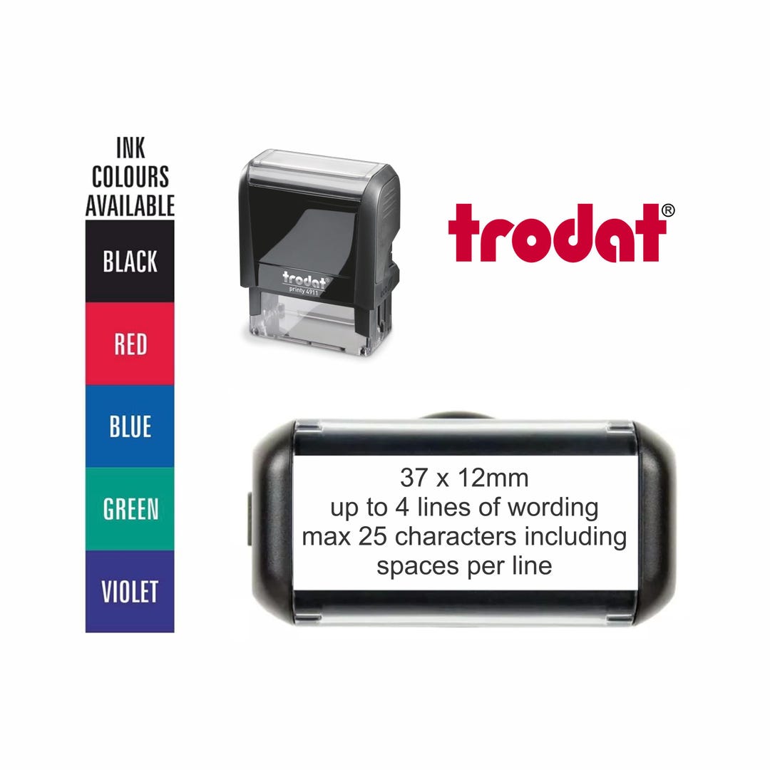 Personalised Self Inking Rubber Stamp, 37 X 12mm up to 4 Lines of ...