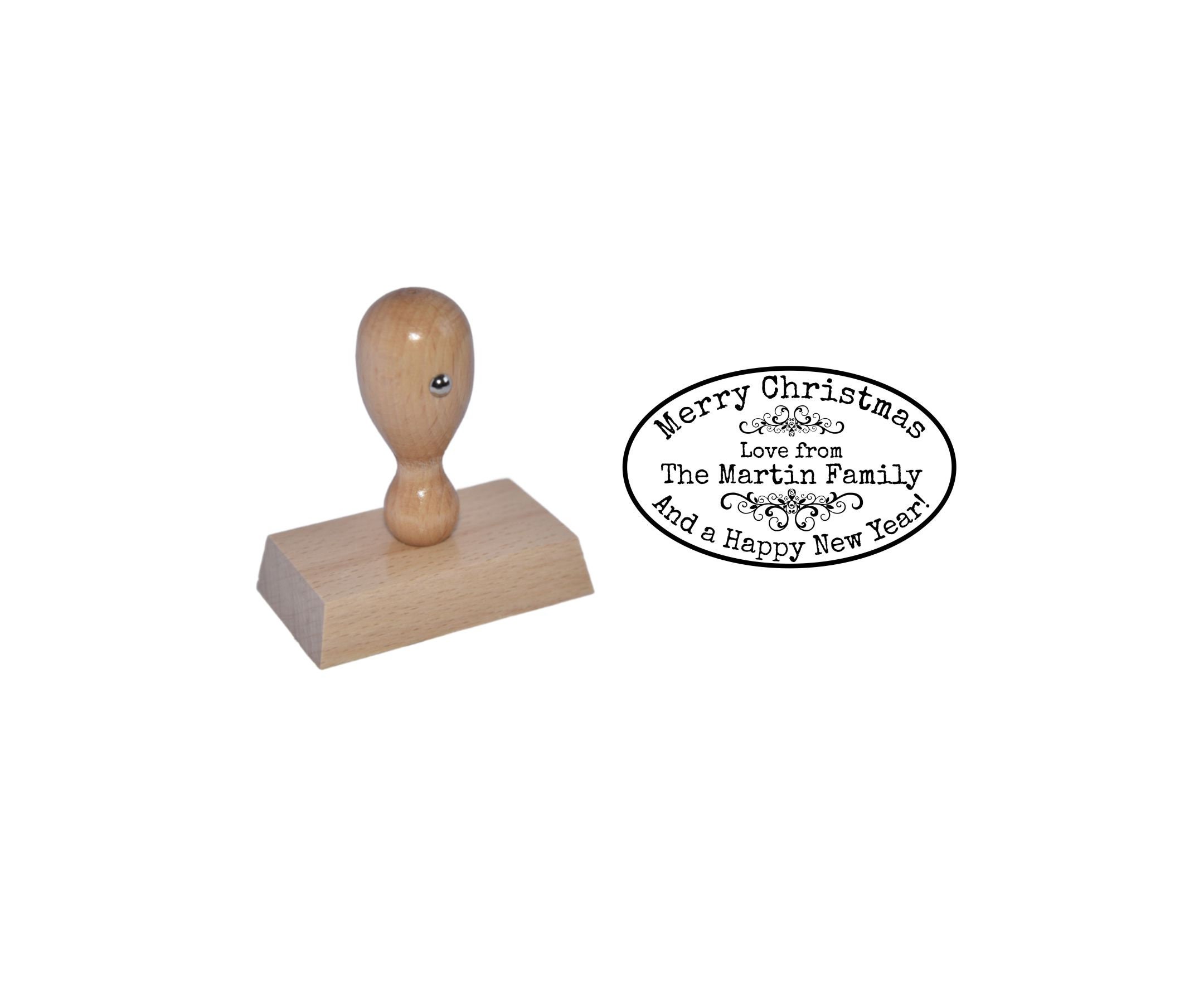 Personalised Christmas Card Rubber Stamp: Family Name for Cards, Gift ...