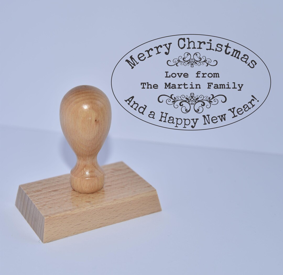 Personalised Christmas Card Rubber Stamp: Family Name for Cards, Gift ...