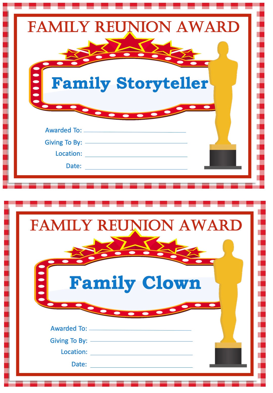 Family Reunion Awards - Digital - Printable - Etsy