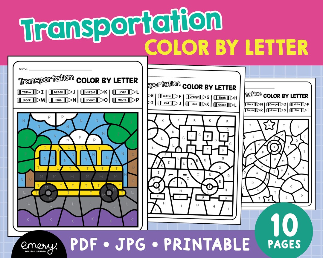 Transportation Color by Letter Worksheets, Alphabet Color by Code ...