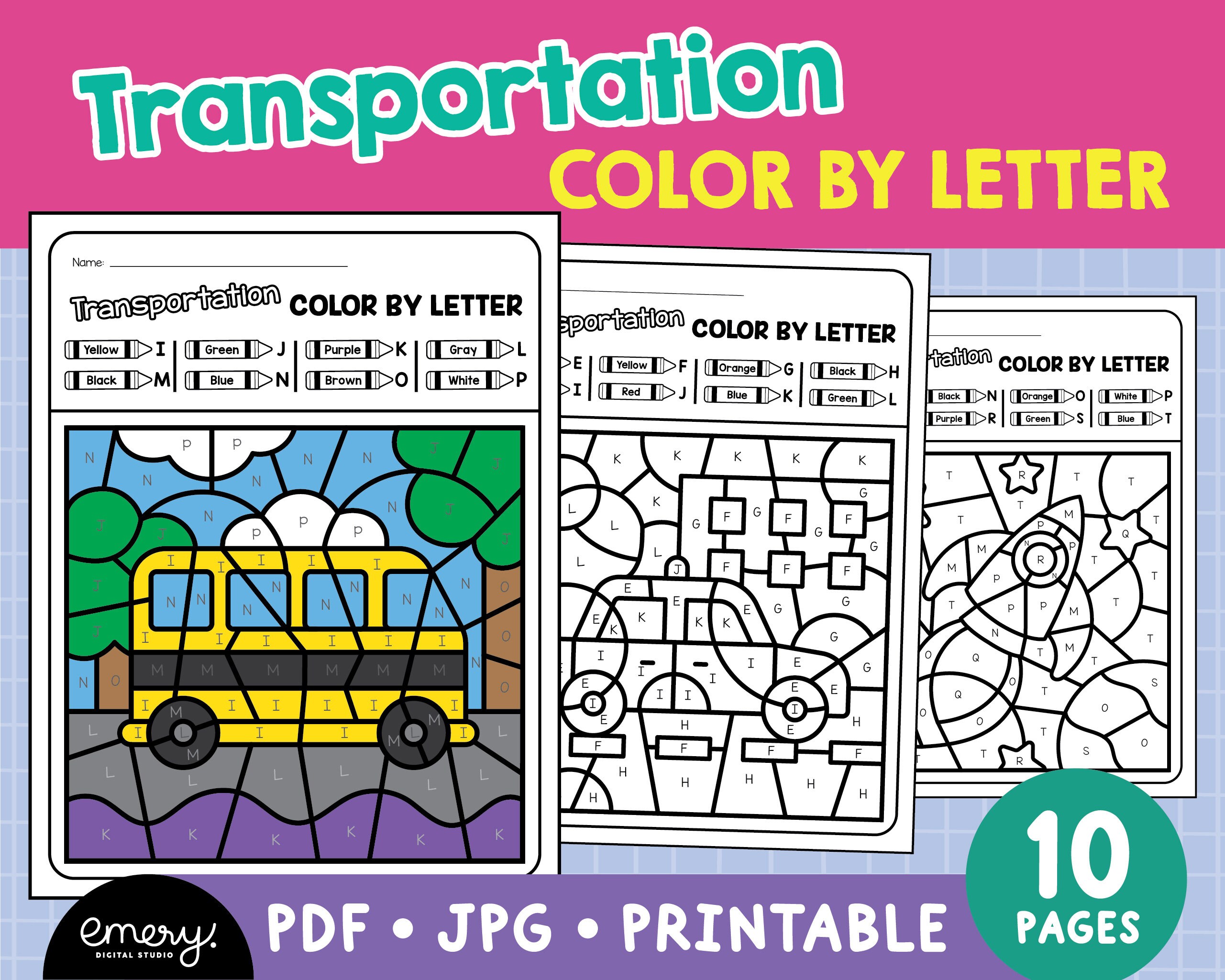 Transportation Color by Letter Worksheets, Alphabet Color by Code ...