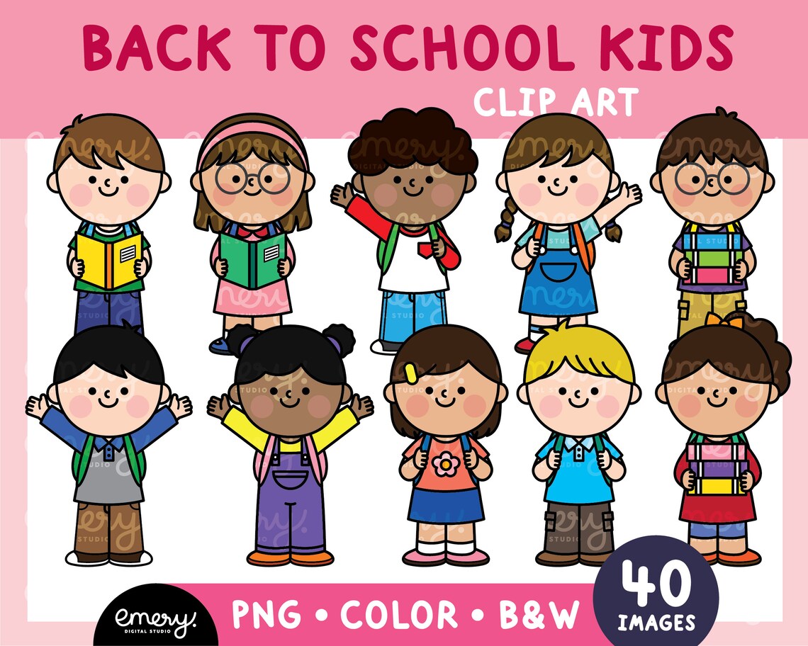 Back to School Kids Clip Art PNG Files, School Day Clipart, Student ...