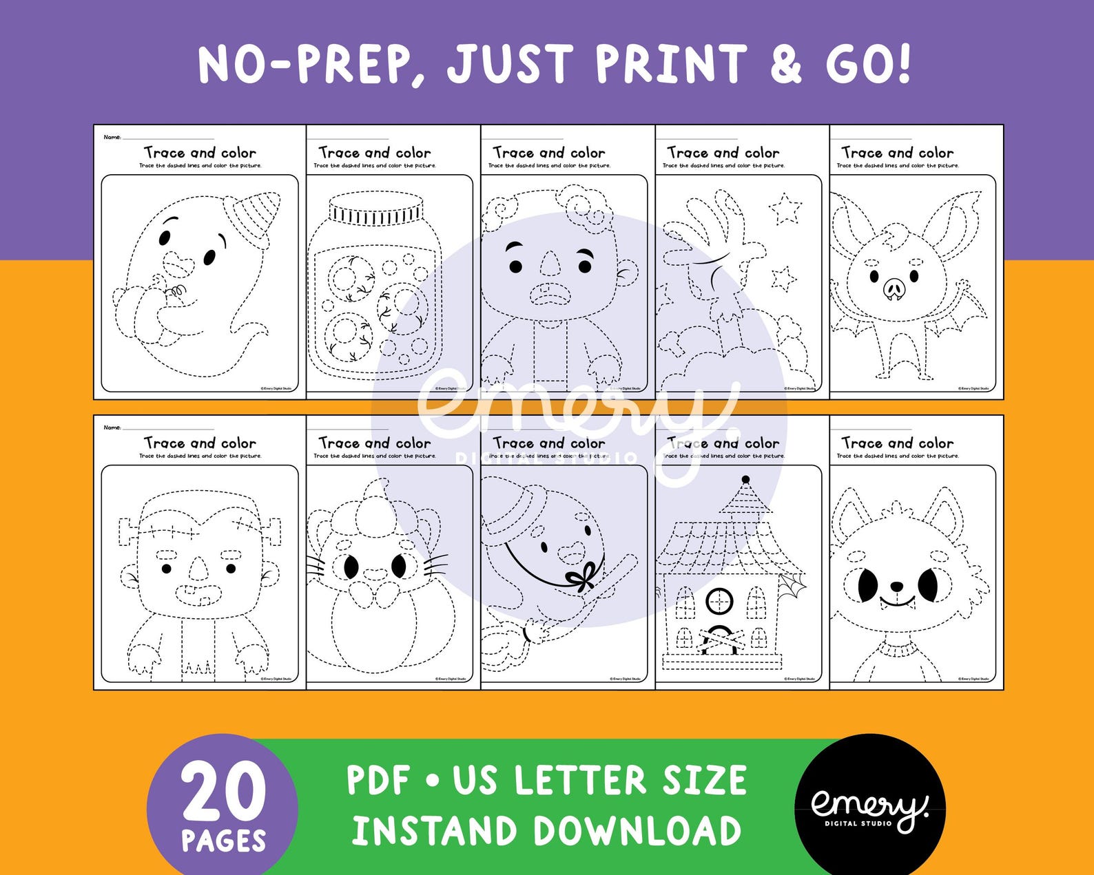 Halloween Worksheets, Trace and Color, 20 Halloween Tracing Sheets ...