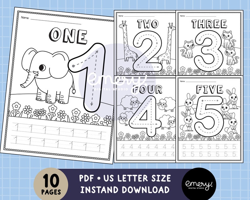 Numbers 1-10 Tracing and Coloring Worksheets for Preschool and ...