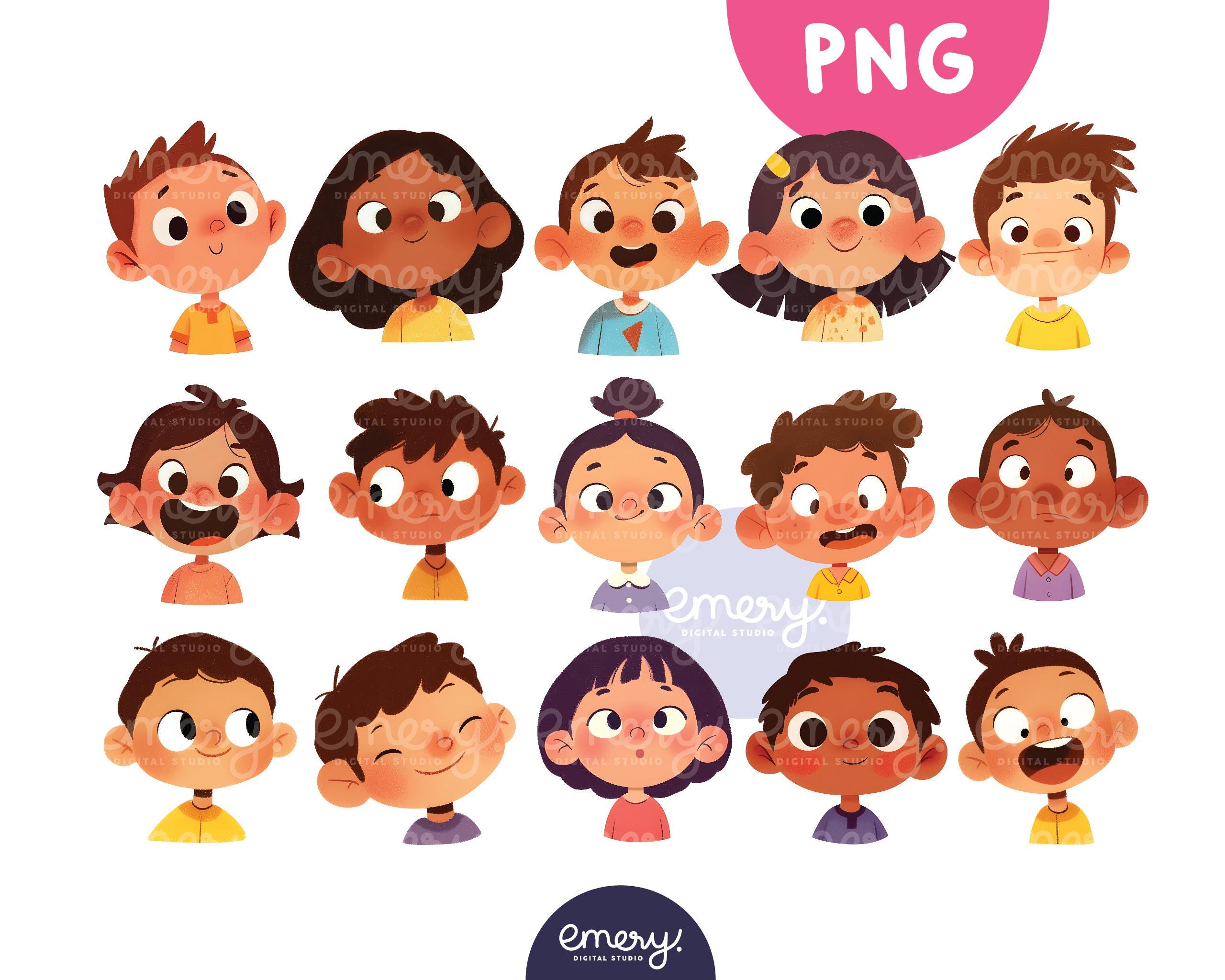 Cartoon Kids Clip Art, Cute Kids With Different Emotions, Children's ...