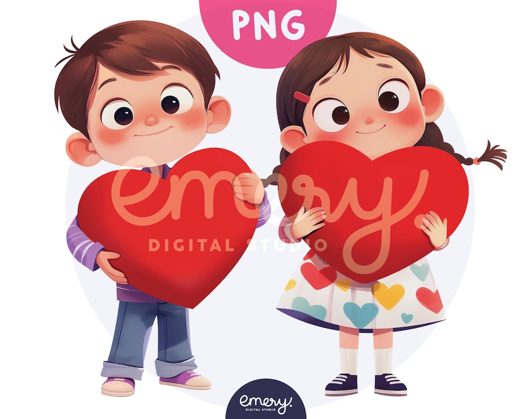 Valentine Kids Clipart – Boy and Girl With Hearts (2 Pngs) - Etsy