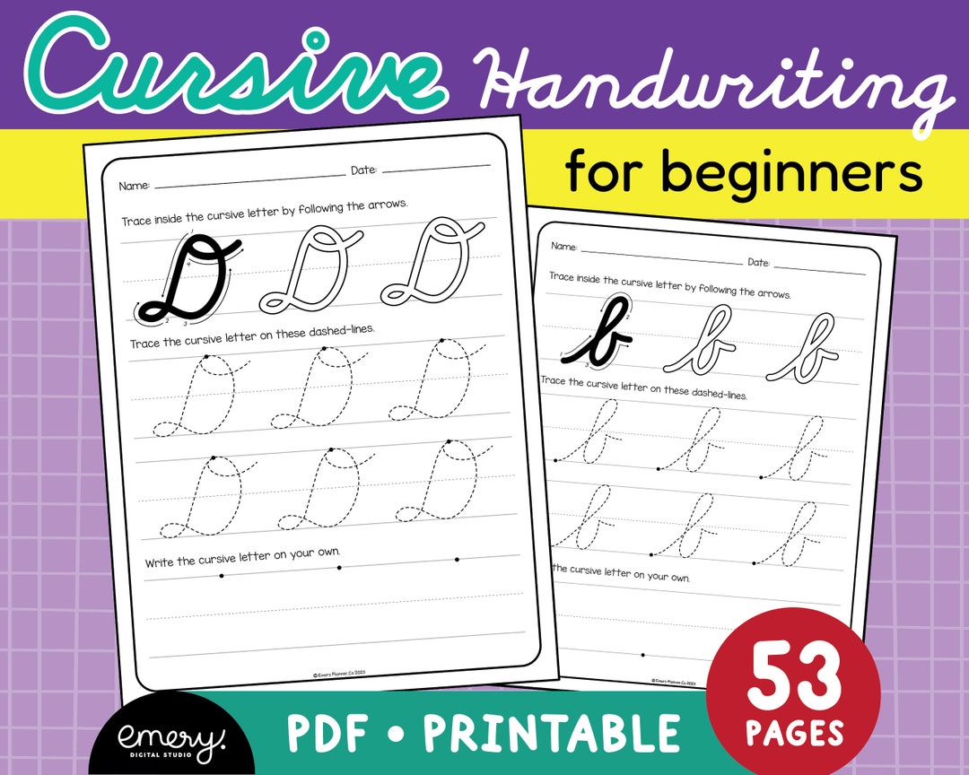 Cursive Handwriting Practice Worksheet for Beginners, D'nealian Cursive Alphabet Tracing ...