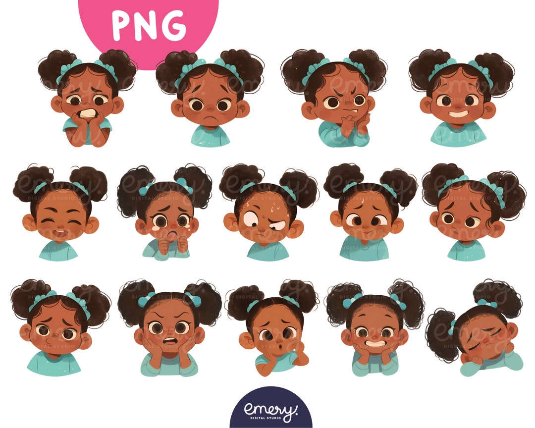 Cute African Girl Clipart, Watercolor PNG, Kids With Different Emotions ...