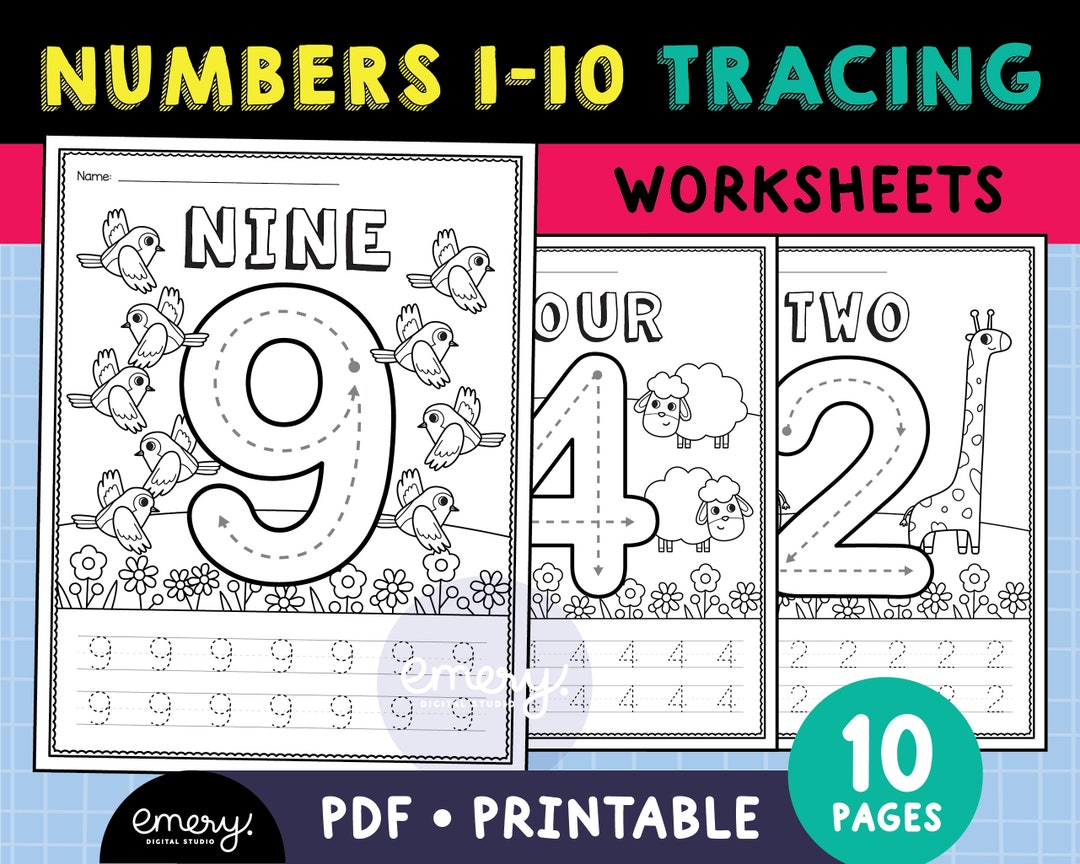 Numbers 1-10 Tracing and Coloring Worksheets for Preschool and ...