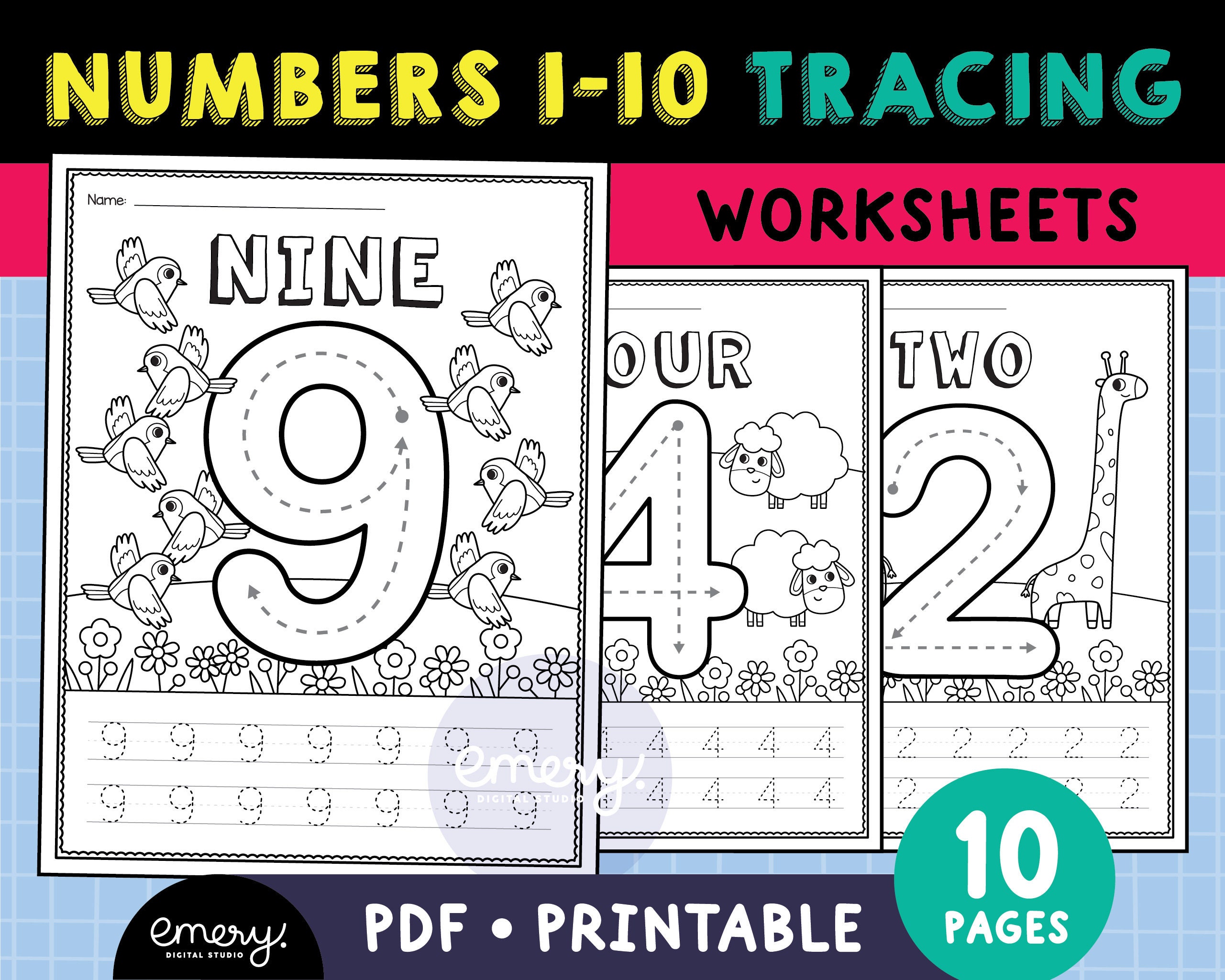 Numbers 1-10 Tracing and Coloring Worksheets for Preschool and ...