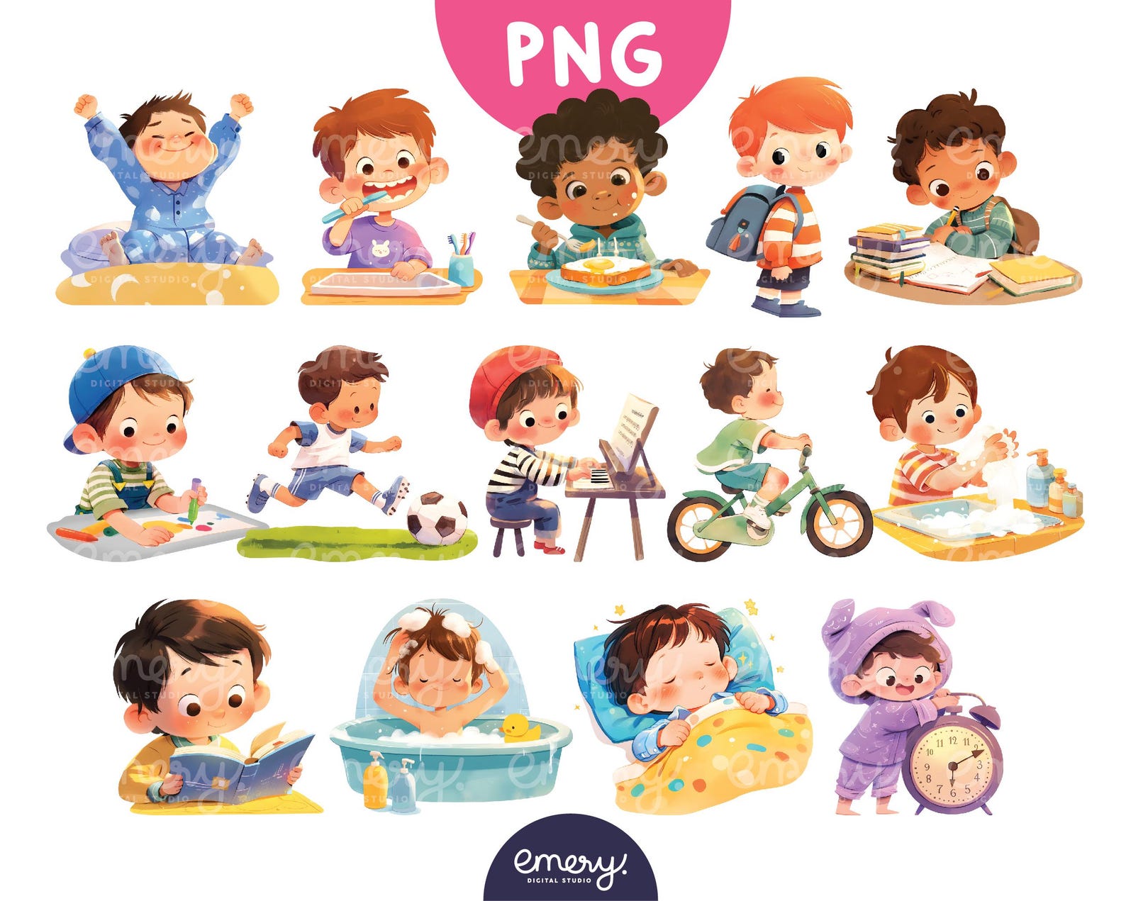 Daily Routine Clipart, 14 PNG Clipart, Daily Routine Activities of Cute ...