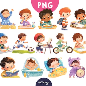 Daily Routine Clipart, 14 PNG Clipart, Daily Routine Activities of Cute ...