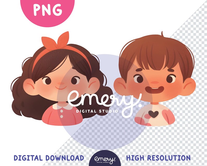 Cartoon Kids Clipart, Happy Faces, Scrapbook Graphics (digital Download ...