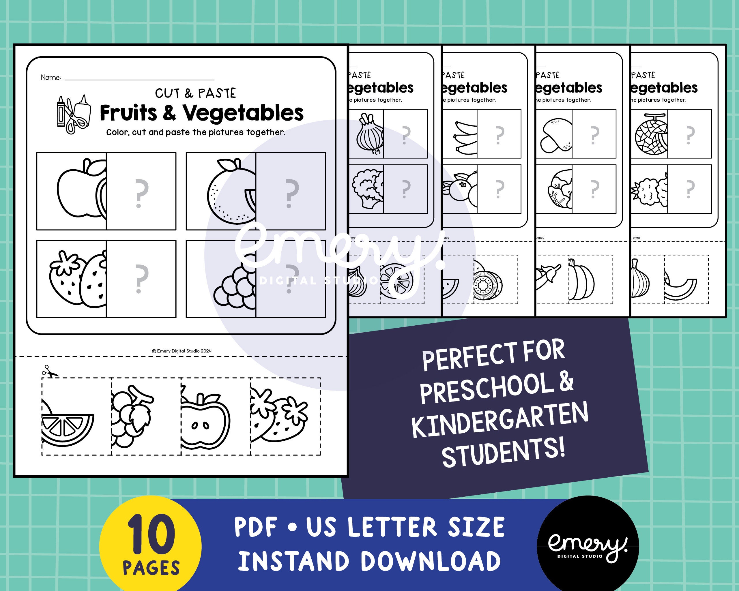 Cut and Paste Fruits and Vegetables Worksheets for Kindergarten ...